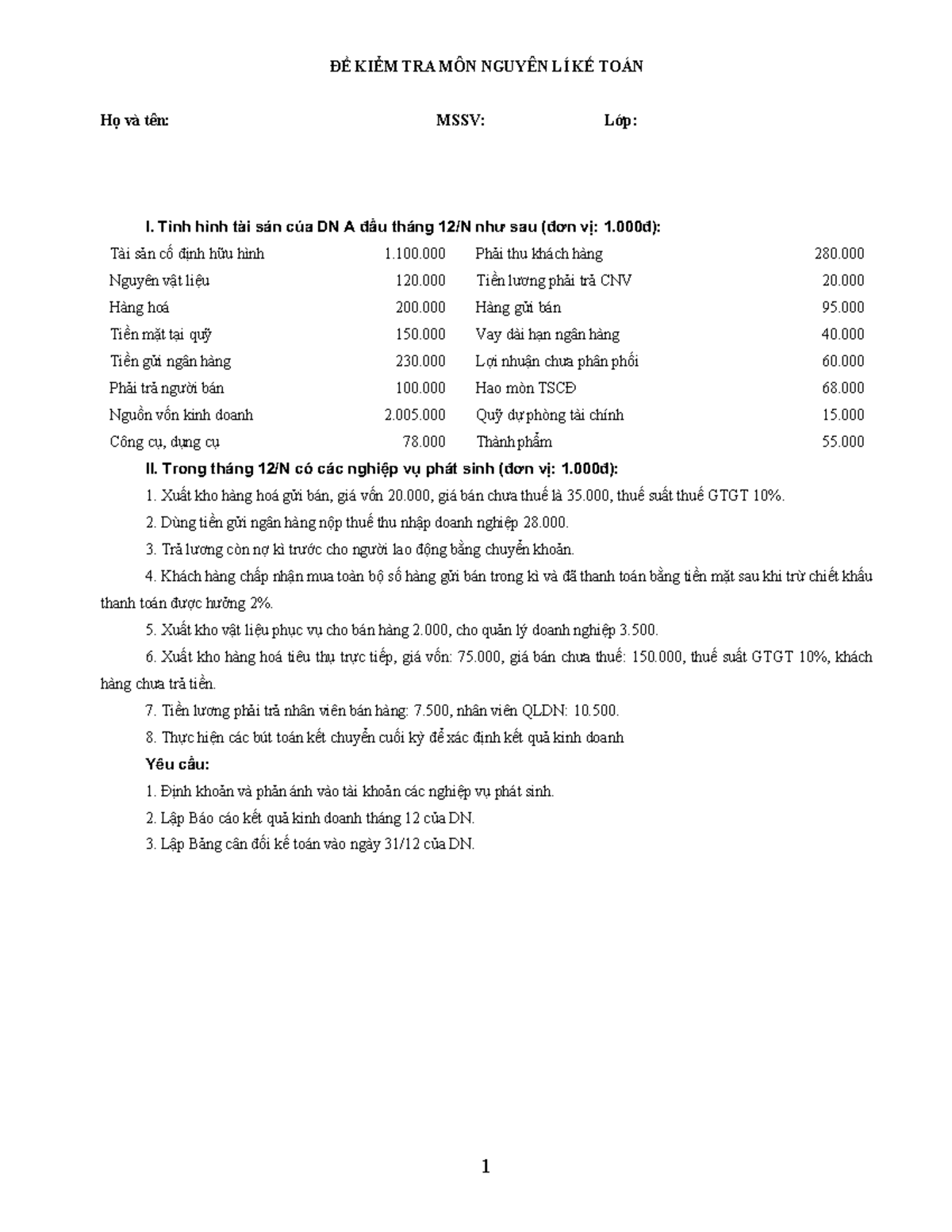 De Ktra NLKT so 2 2021 - ........... - Nguyên lý kế toán - Studocu