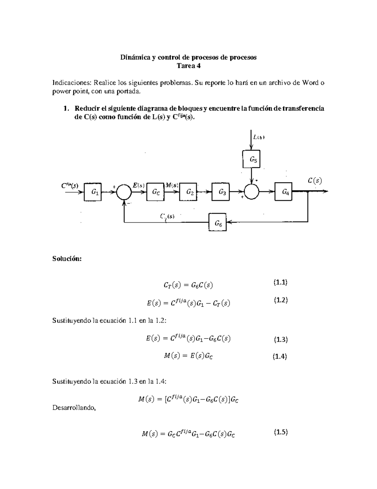 Tarea 4. Diagramas de bloques y funciones de transferencia - Dinámica y ...
