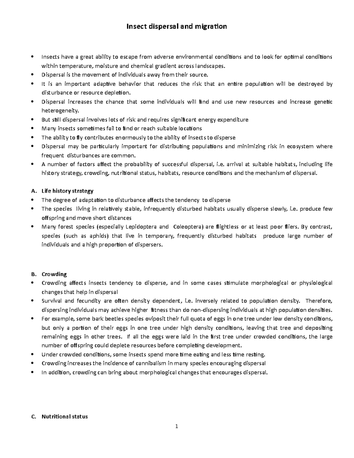 Insect dispersal and migration - Dispersal is the movement of ...