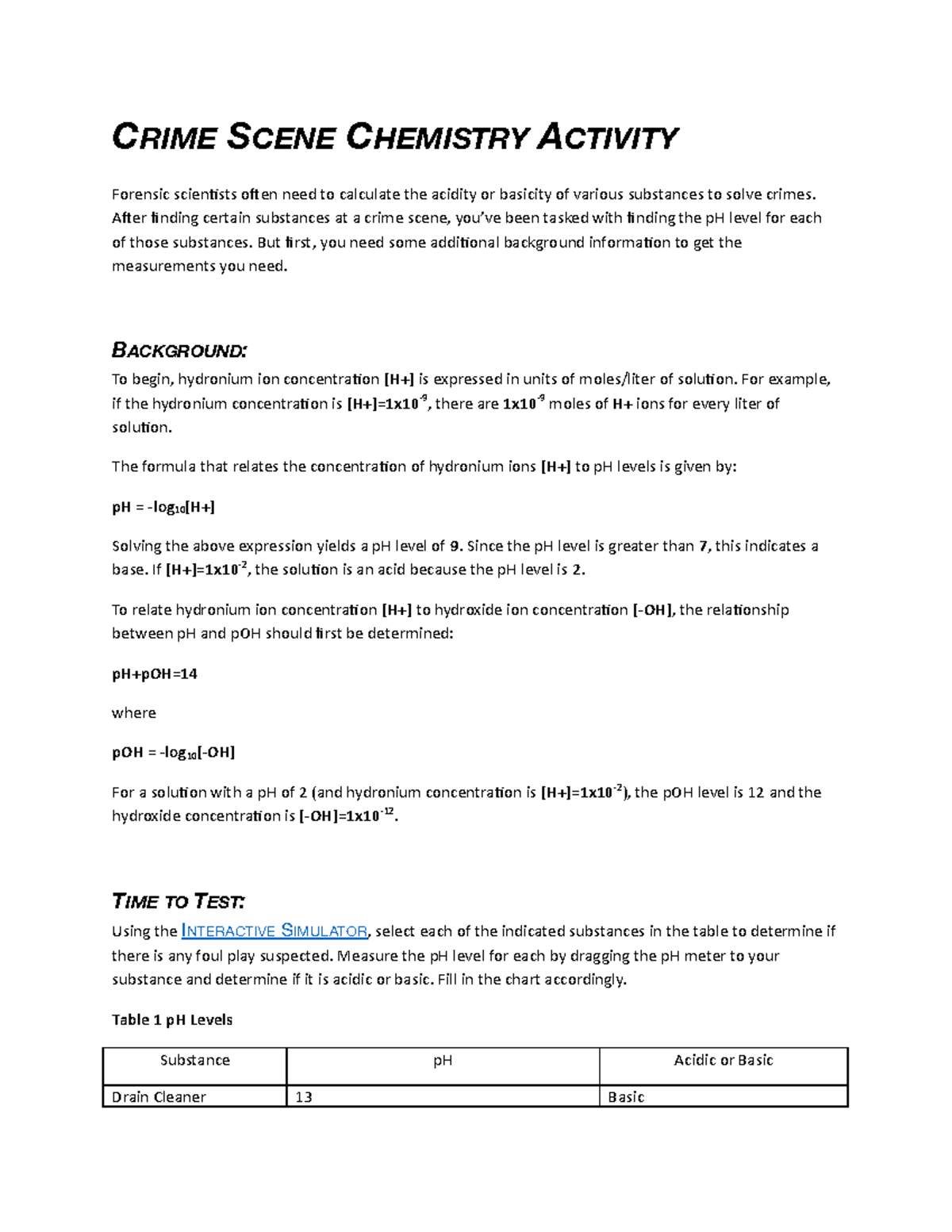 Copy of crime scene chemistry activity - CRIME SCENE CHEMISTRY ACTIVITY ...