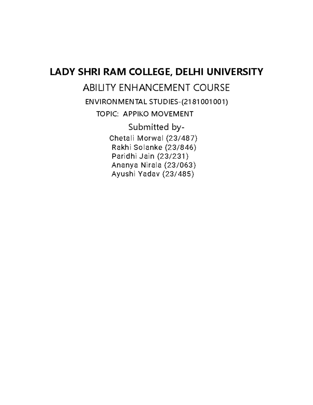 Evssssss - GROUP PROJECT - LADY SHRI RAM COLLEGE, DELHI UNIVERSITY ...