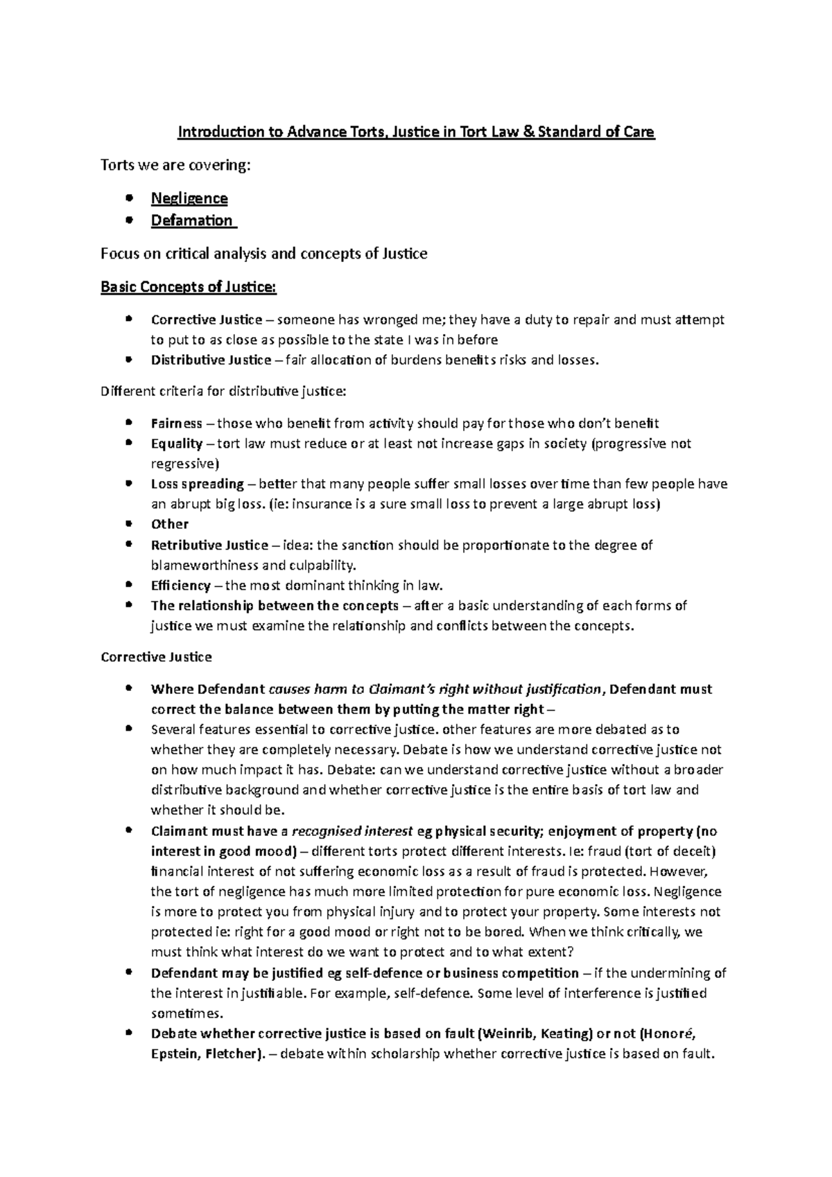 Lecture 1 - Introduction to Torts - LAW219 - Sheffield - Studocu