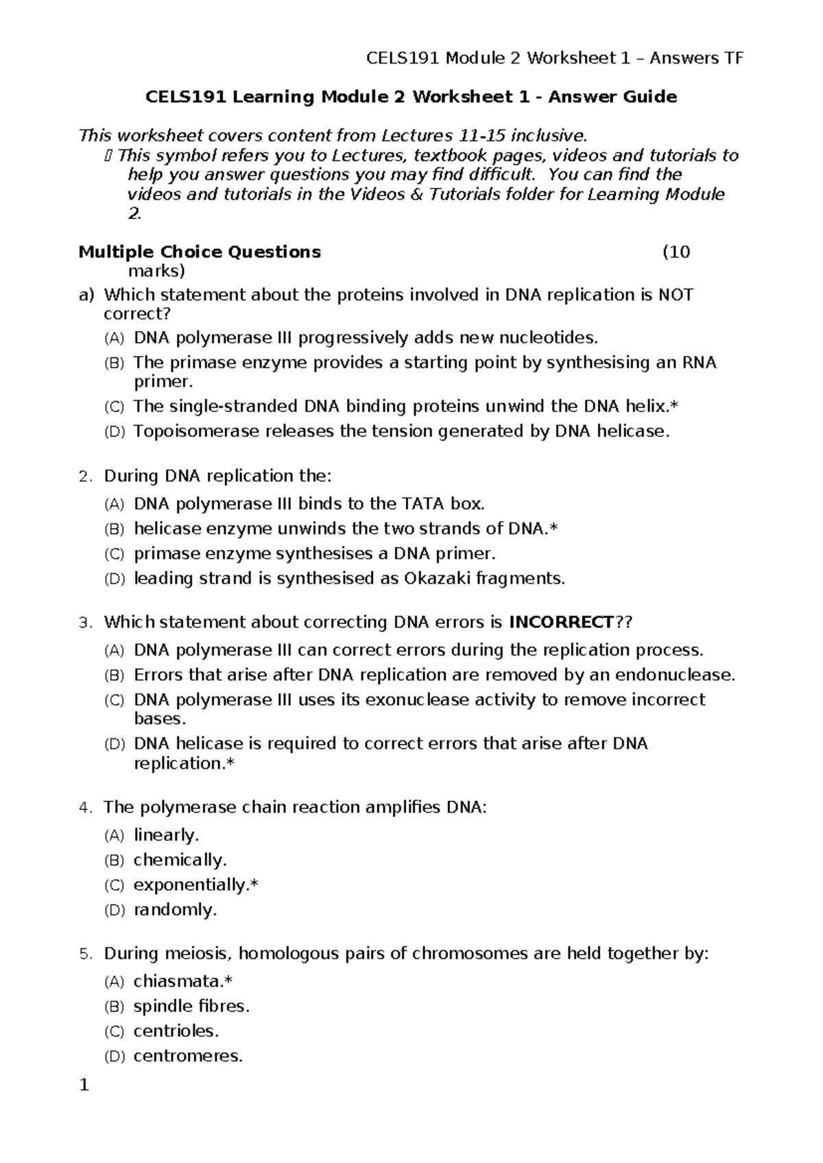 CELS191 Module 2 Worksheet 1 Answers 2024 - CELS191 Learning Module 2 ...