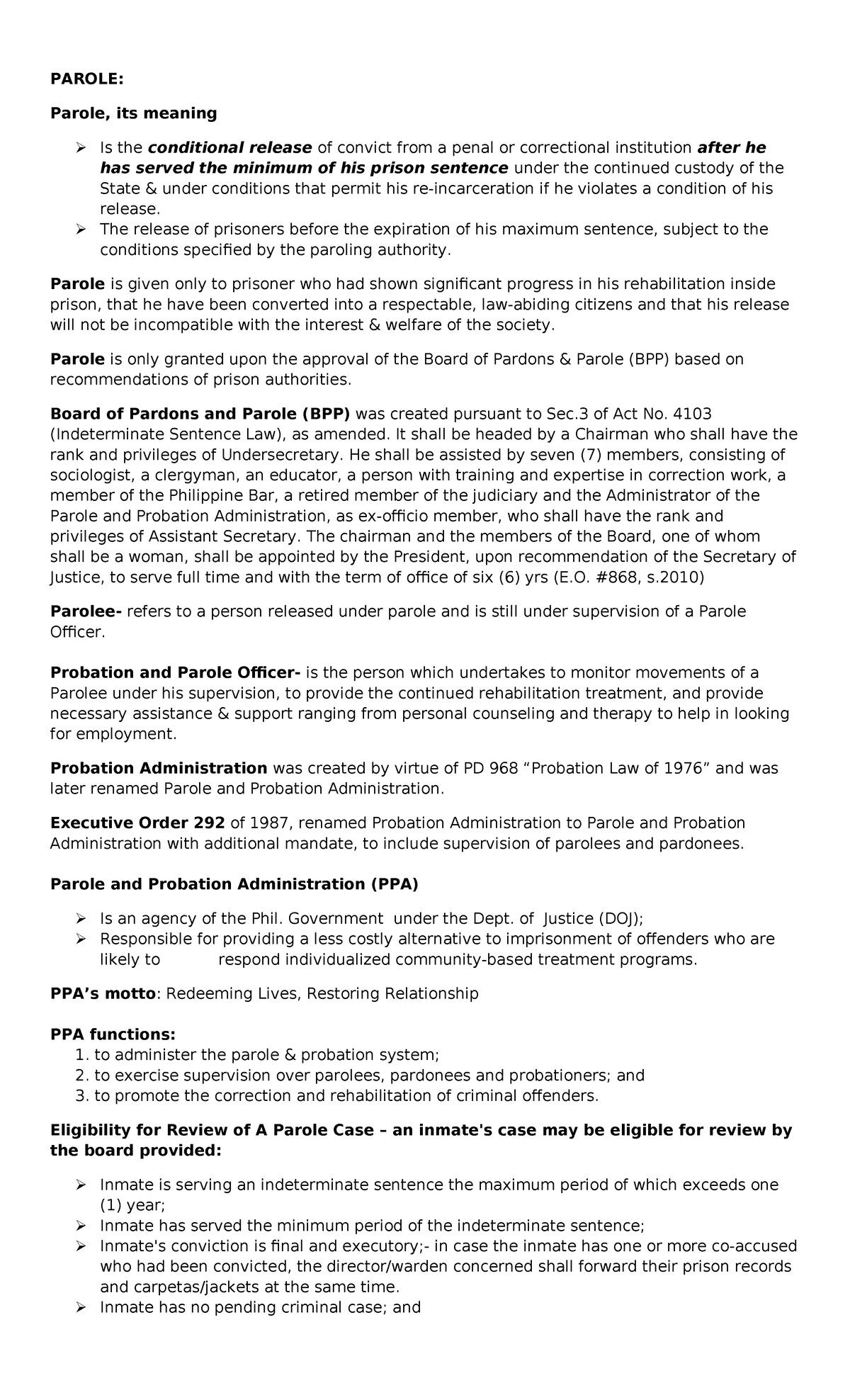 2 - N/a - PAROLE: Parole, its meaning Is the conditional release of ...