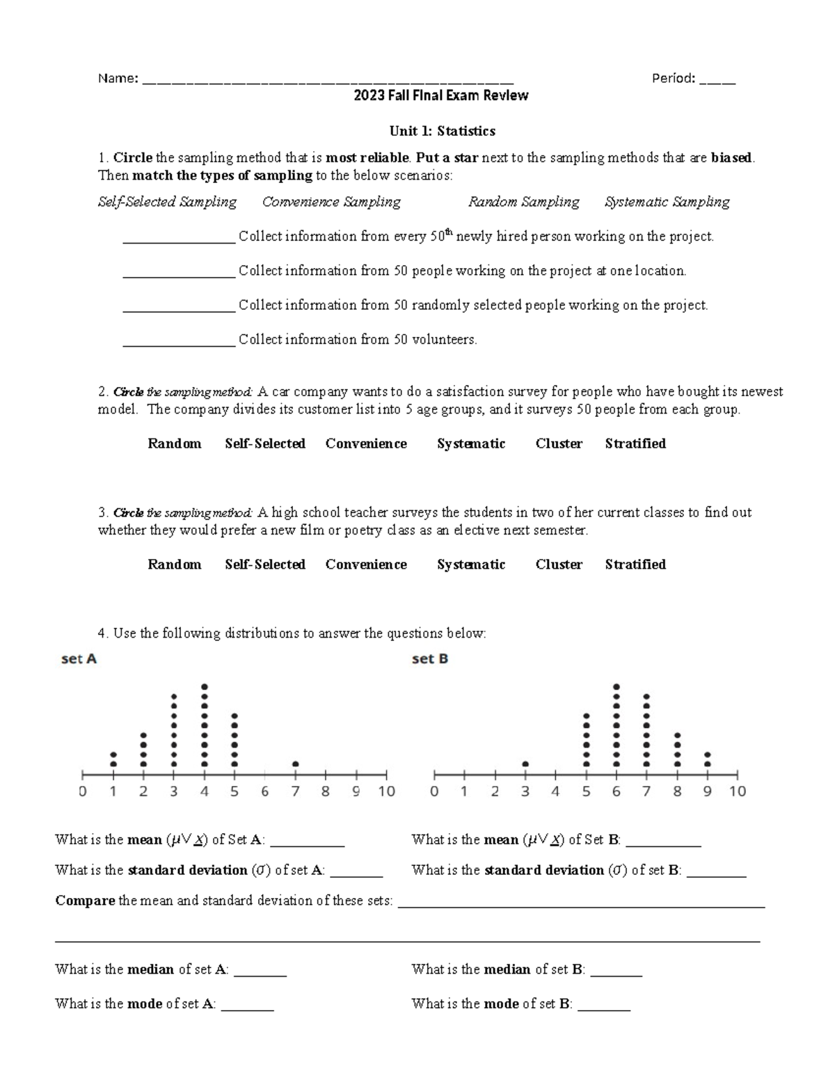 2023 Fall Final Exam Review - Name ...