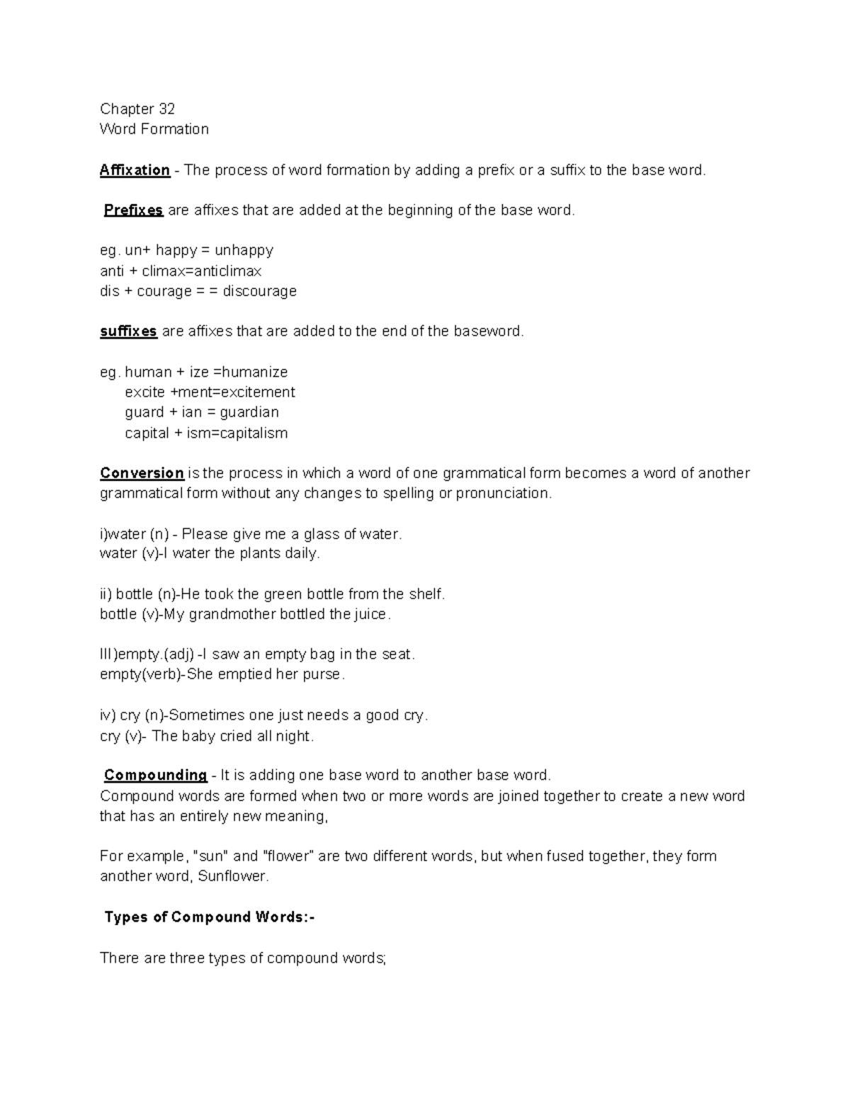 Word formation - English Grammar - Chapter 32 Word Formation Affixation ...