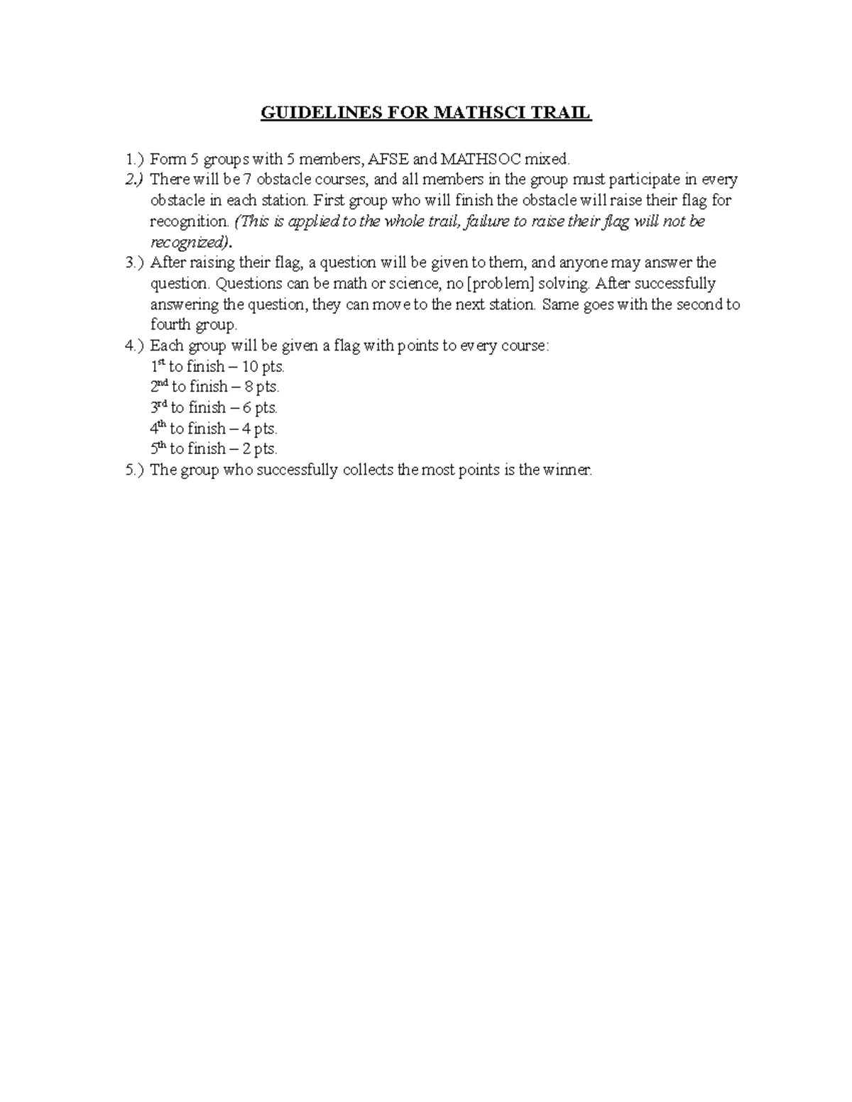 Guidelines FOR Mathsci Trail - GUIDELINES FOR MATHSCI TRAIL 1.) Form 5 ...