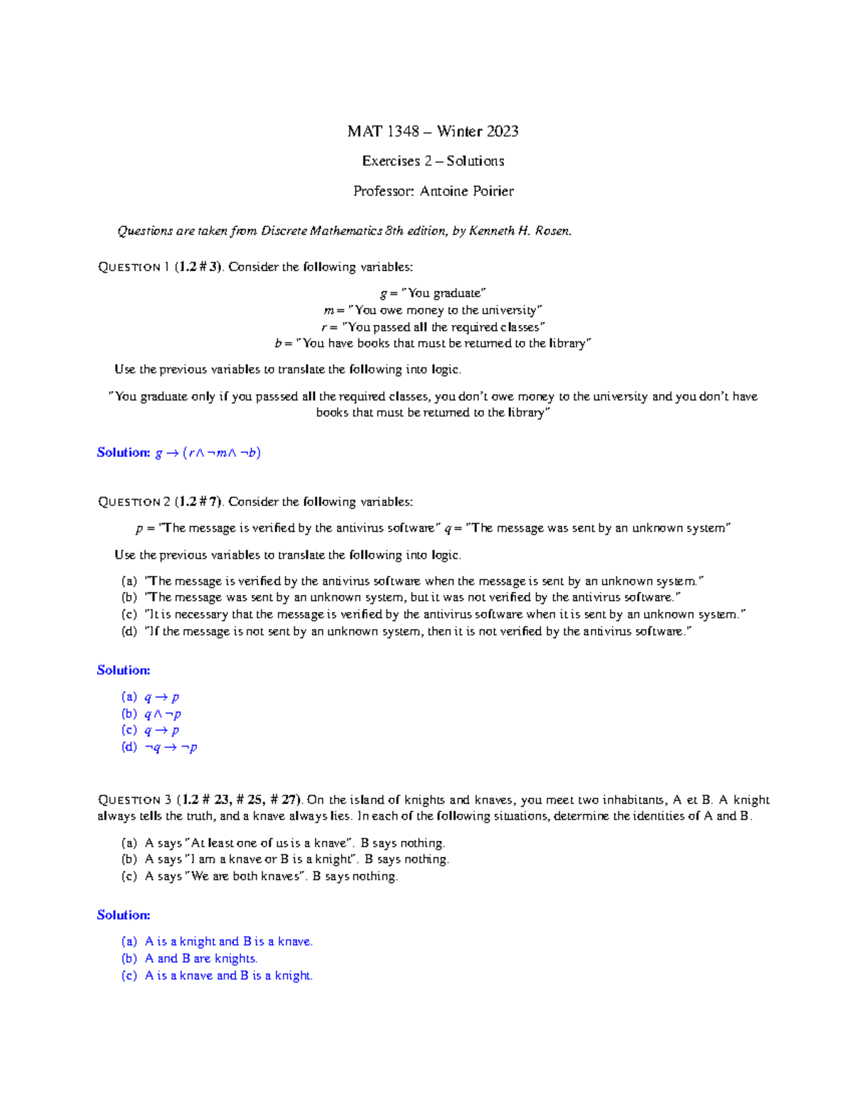 Exercises 2 - MAT 1348 – Winter 2023 Exercises 2 – Solutions Professor ...