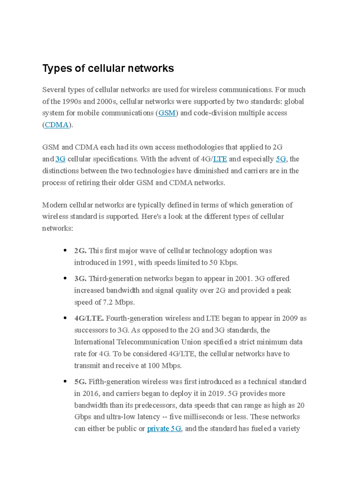 Types of cellular networks - For much of the 1990s and 2000s, cellular ...