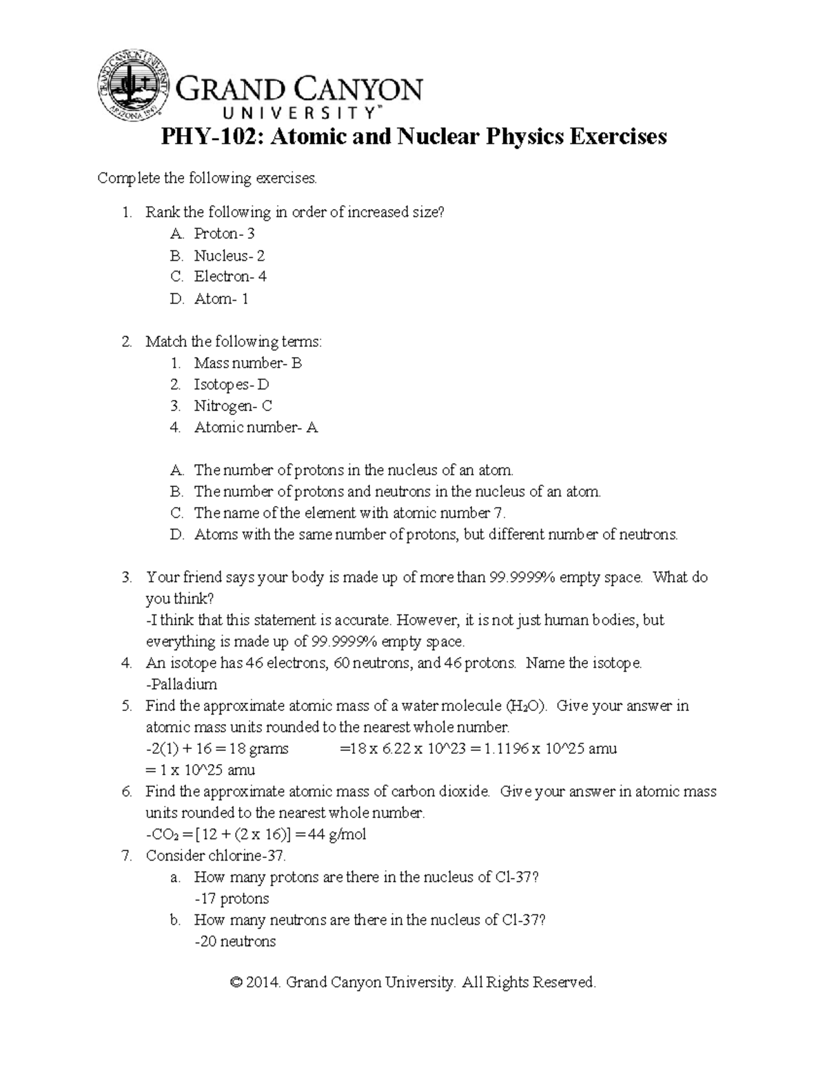PHY-102 Atomicand Nuclear Physics Exercises - PHY-102: Atomic and ...