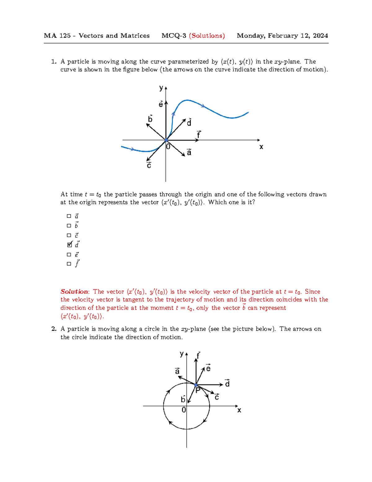 MCQ-3 v2 sol - MCQ 3 - MA 125 - Vectors and Matrices MCQ-3 (Solutions ...