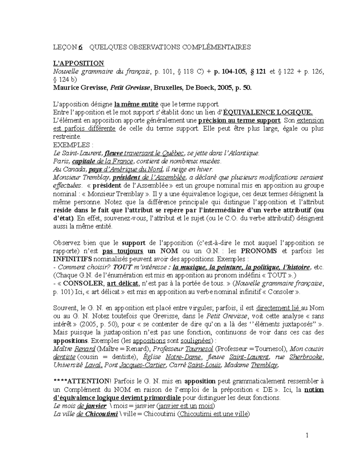 Cours 6 - Adjectif et pronoms - LEÇON 6 QUELQUES OBSERVATIONS ...