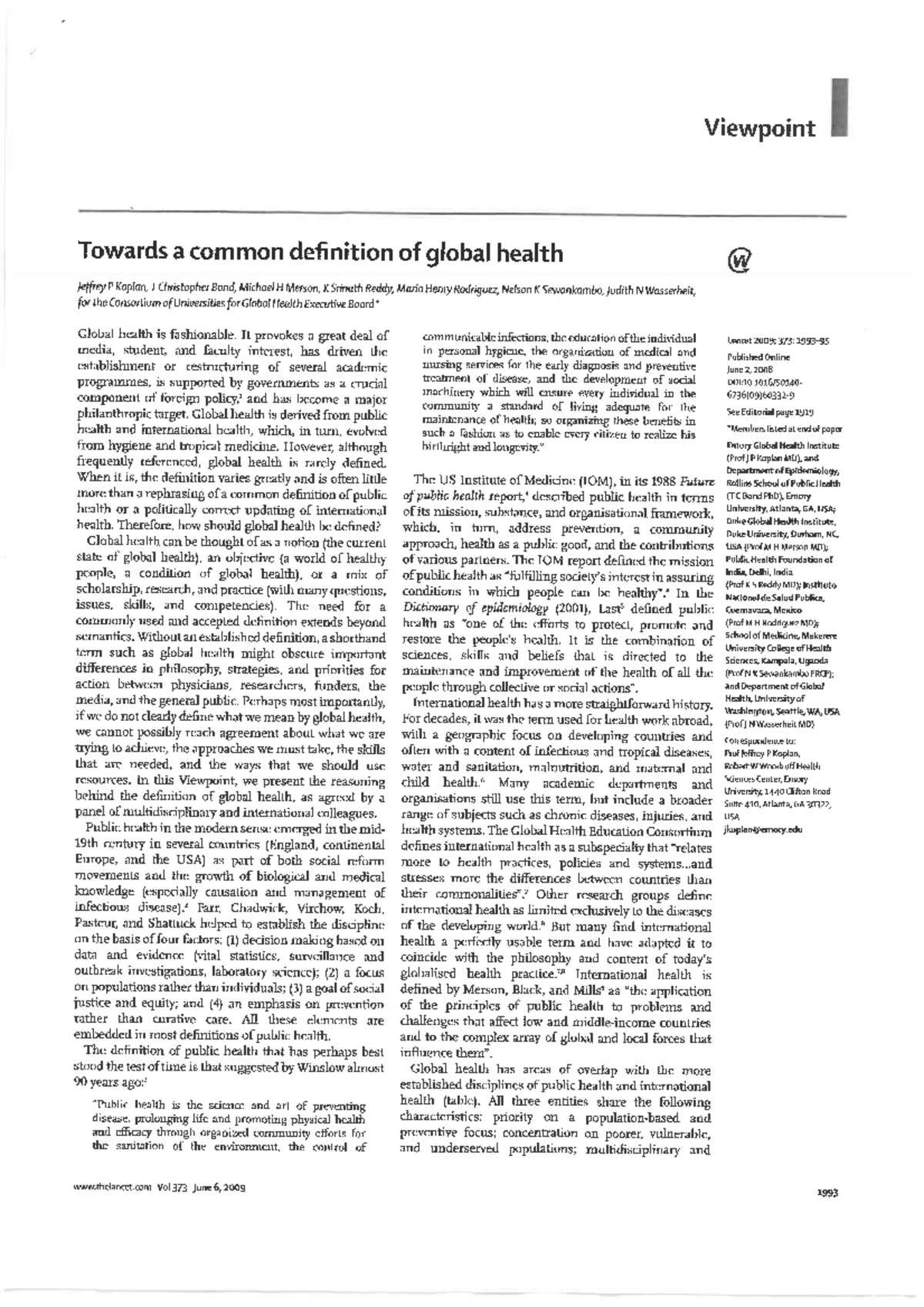 HLTH2002 - Week 1 - Koplan et al - Viewpoint Towards a common ...