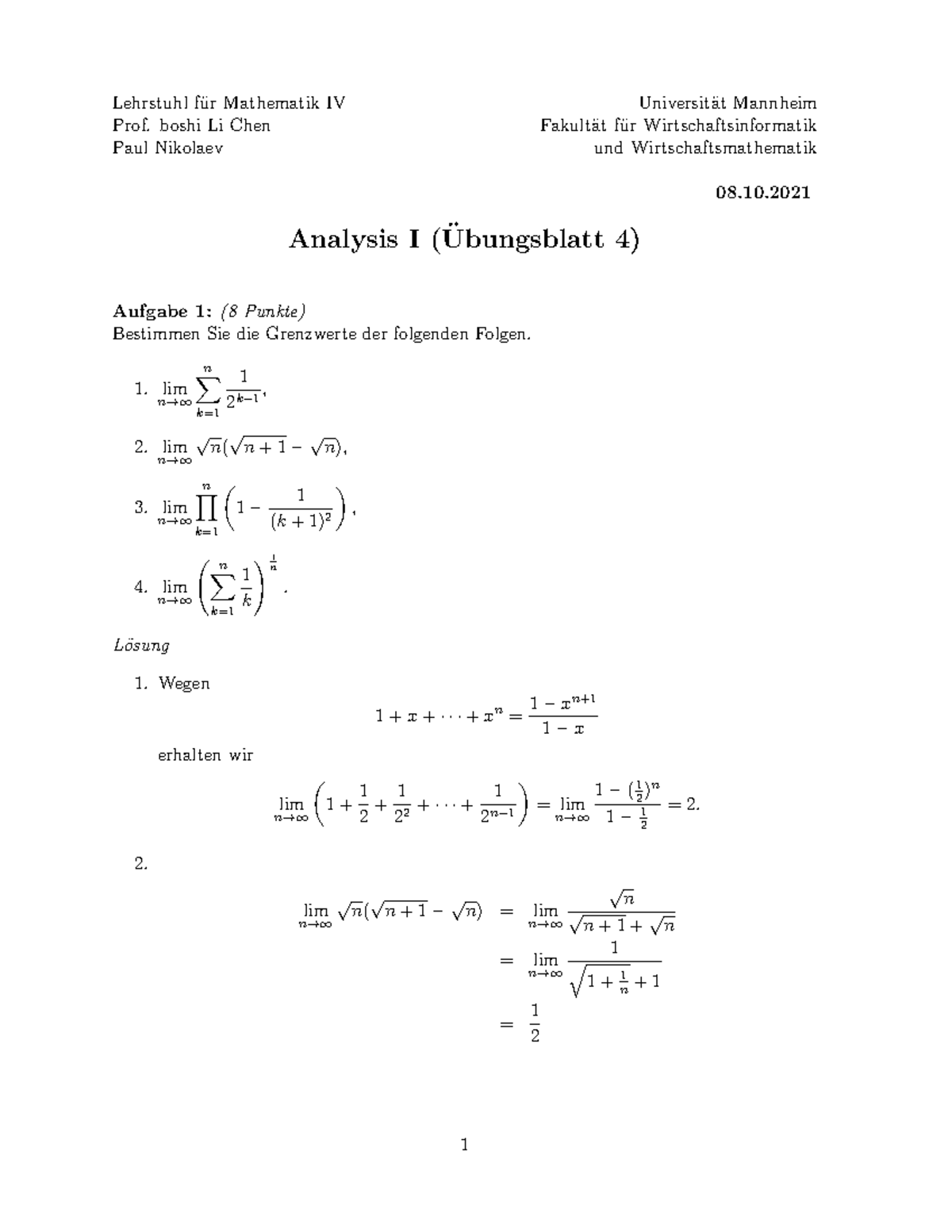 Loesung Uebungsblatt 04 - Lehrstuhl f ̈ur Mathematik IV Universit ̈at ...