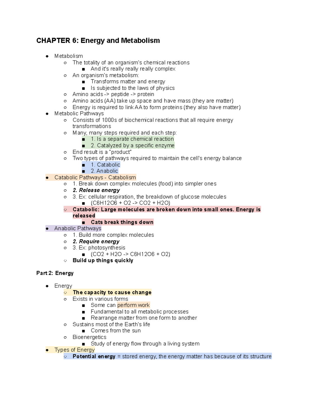 Bio 111 chap 6 - Dr. Angela Hawkins - CHAPTER 6: Energy and Metabolism ...