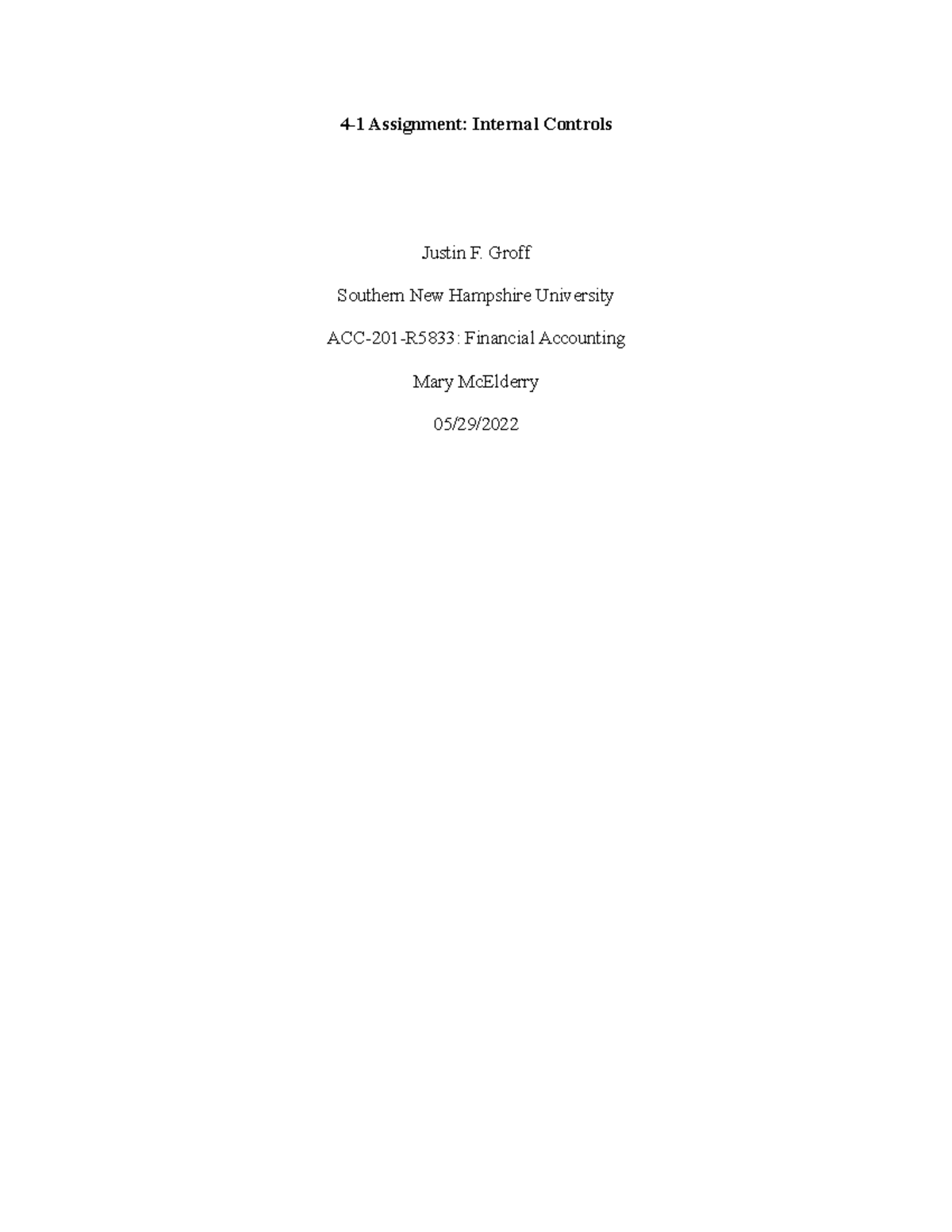 4-1 Assignment- Internal Controls - 4-1 Assignment: Internal Controls ...