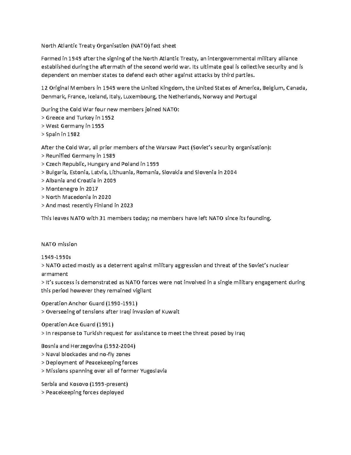 NATO fact sheet - North Atlantic Treaty Organisation (NATO) fact sheet ...