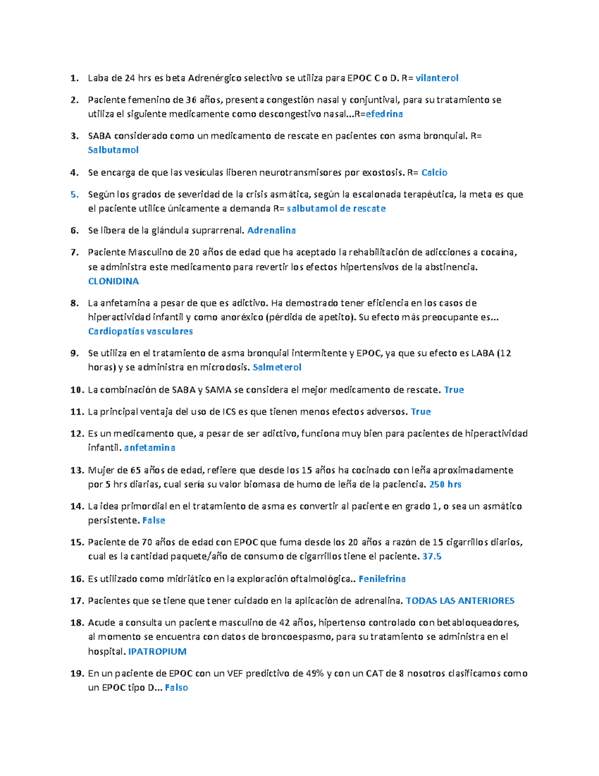 Examen 4 Agonistas Adrenérgicos - Laba de 24 hrs es beta Adrenérgico ...