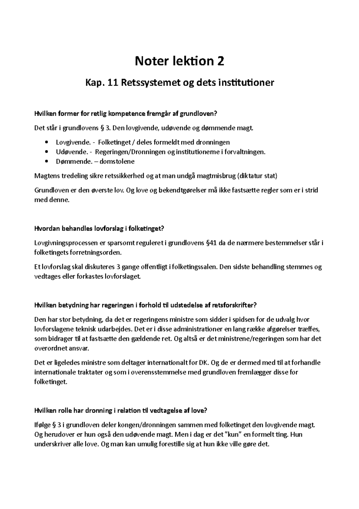 Noter lektion 2 - .hgfhgf - Noter lektion 2 Kap. 11 Retssystemet og ...