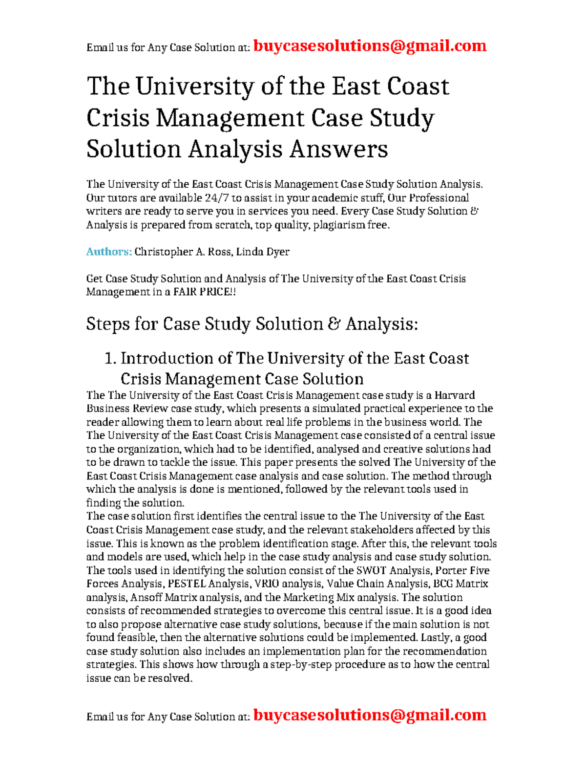 Case Solution The University of the East Coast Crisis Management - The ...