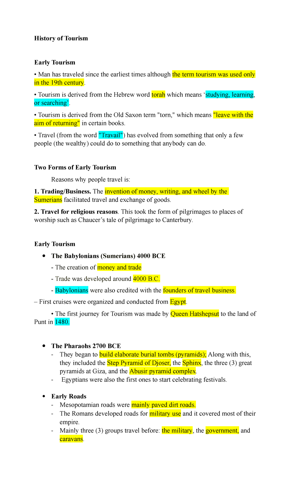 History of Tourism - Reviewer - History of Tourism Early Tourism Man ...