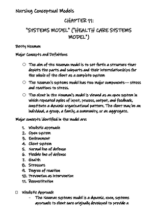 Rogers, OREM, KING Conceptual Models notes - NURSING CONCEPTUAL MODELS ...