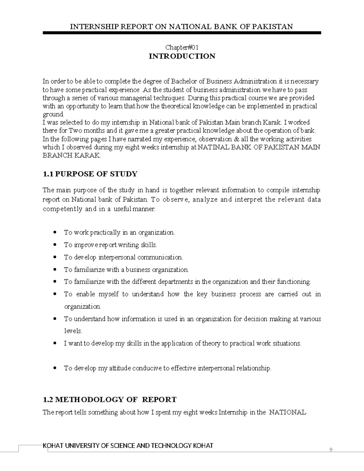 Ch1 - 9 INTERNSHIP REPORT ON NATIONAL BANK OF PAKISTAN Chapter ...