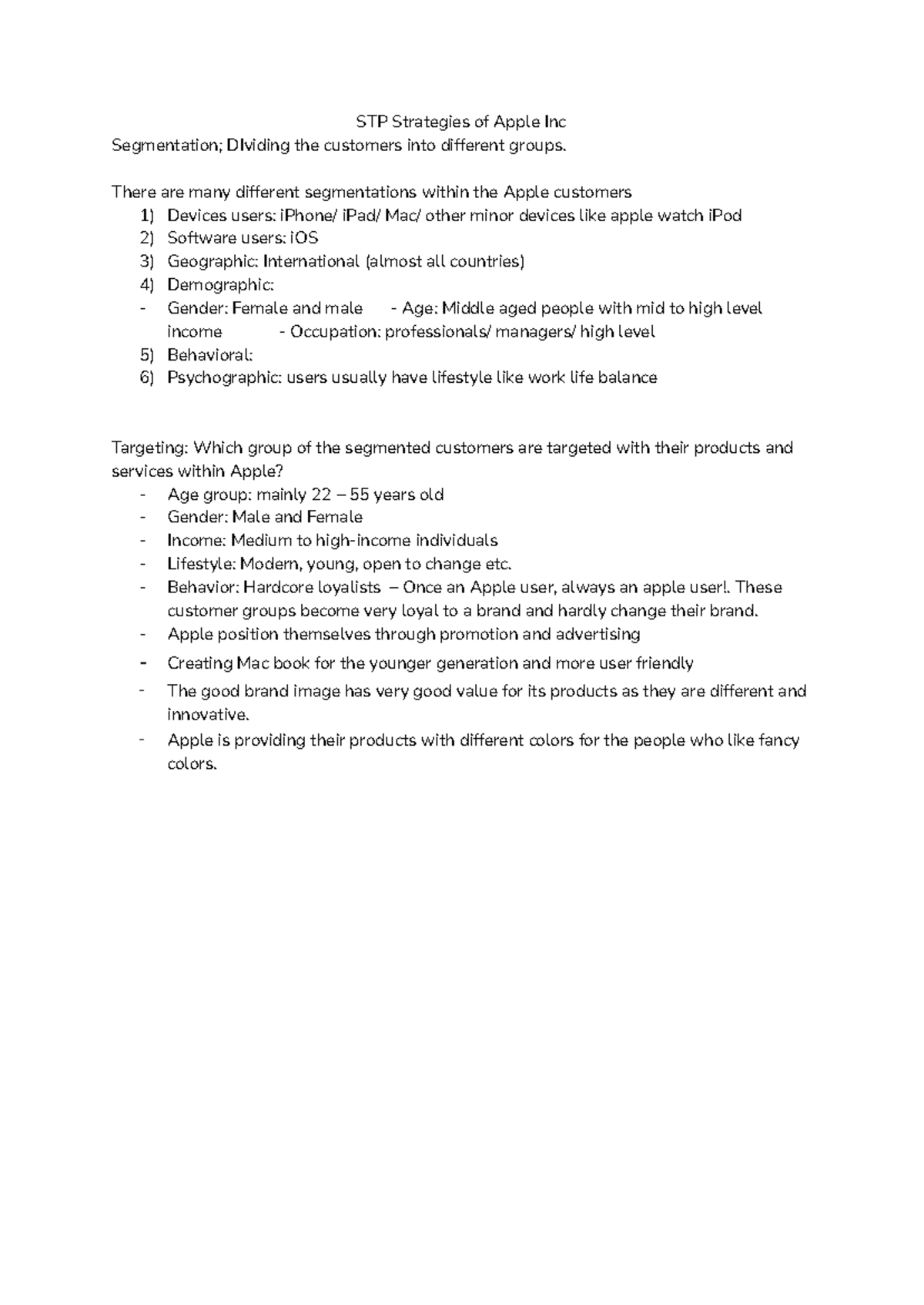 STP Strategies of Apple Inc - STP Strategies of Apple Inc Segmentation ...