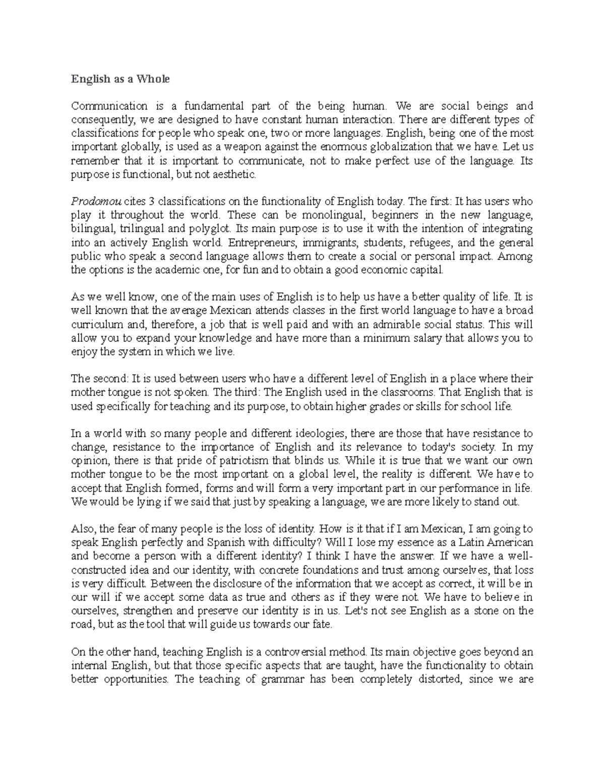 English essay - Ensayo - English as a Whole Communication is a ...