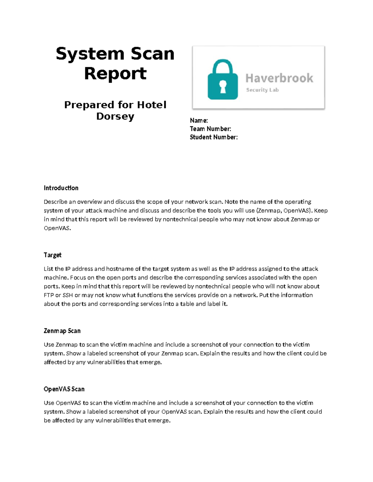 System Scan Template - System Scan Report Prepared for Hotel Dorsey ...