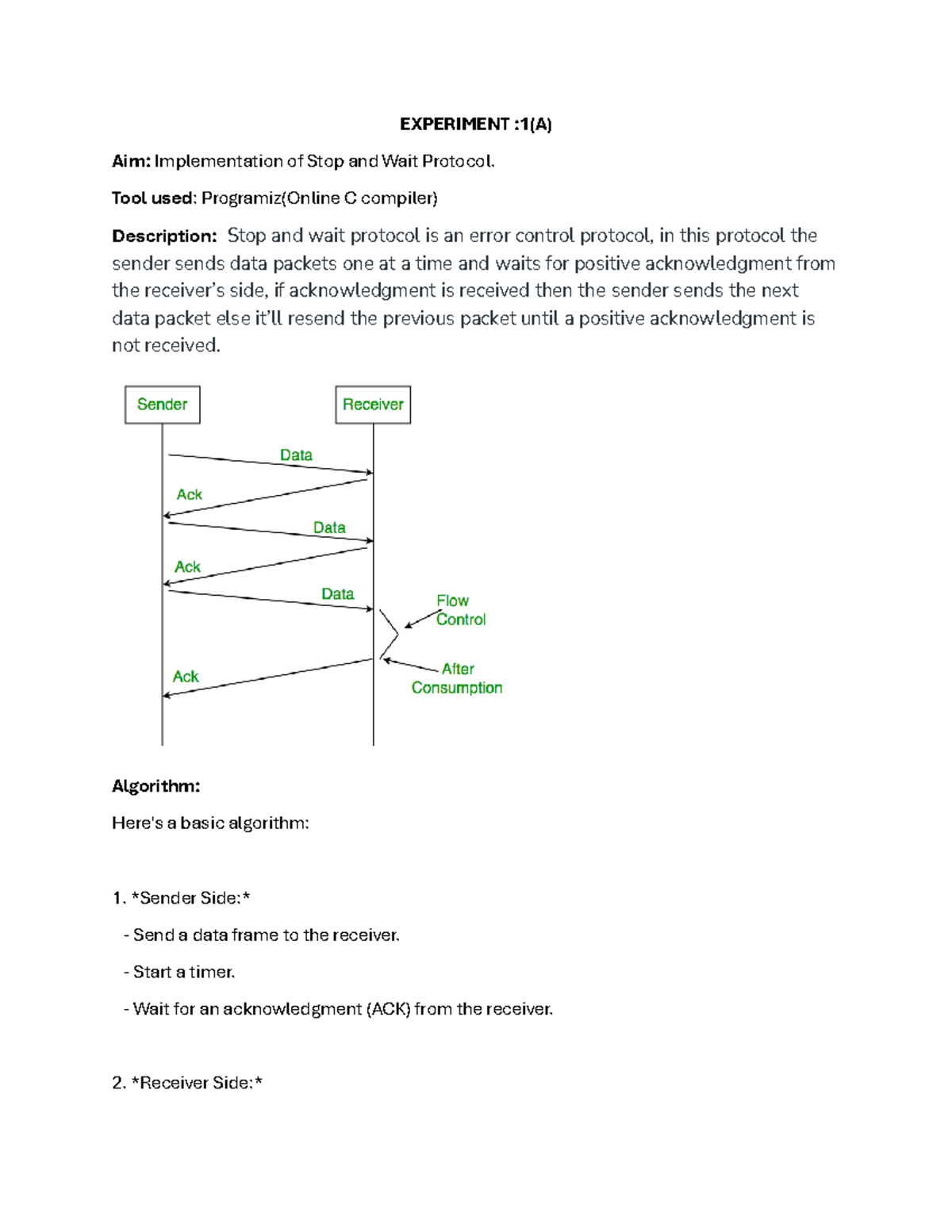Experiment - EXPERIMENT :1(A) Aim: Implementation of Stop and Wait Protocol. Tool used: - Studocu