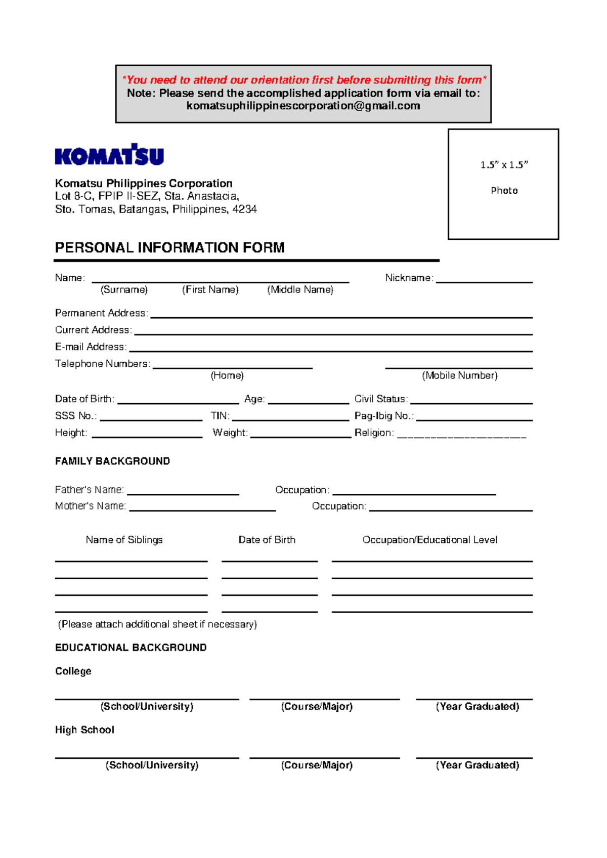 Application form - Anastacia, Sto. Tomas, Batangas, Philippines, 4234 ...