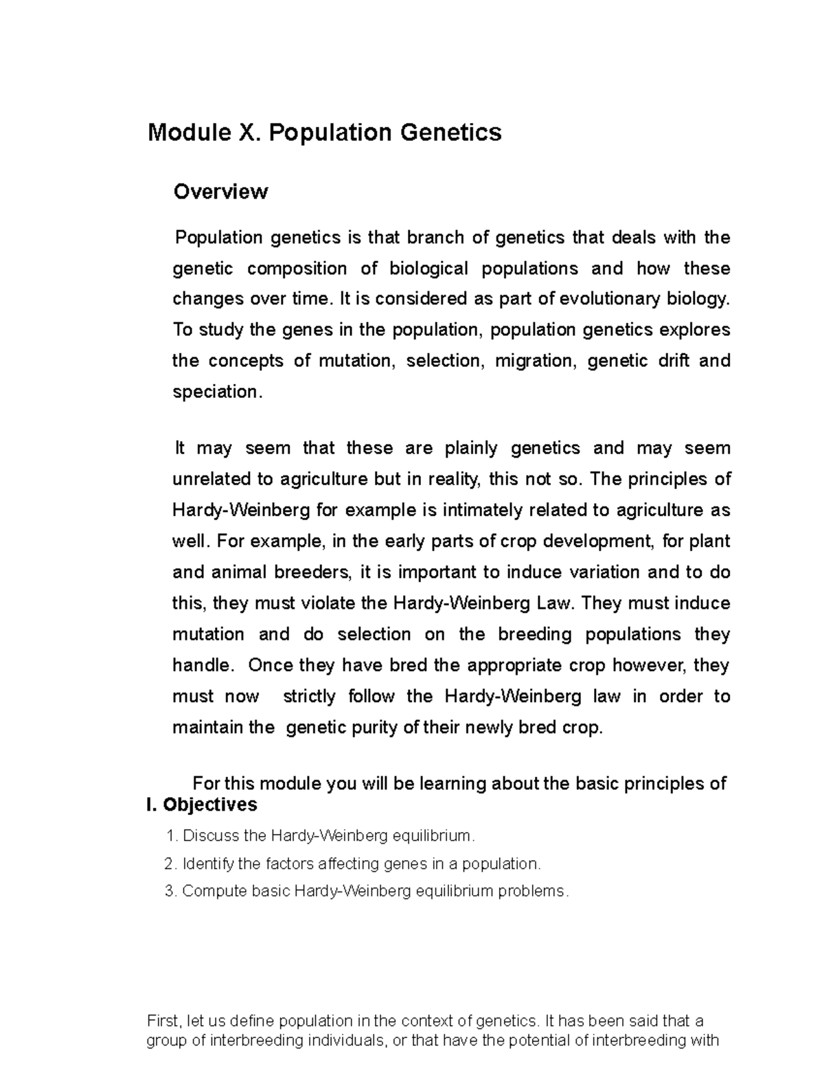 Module 10 Population Genetics - Module X. Population Genetics Overview ...