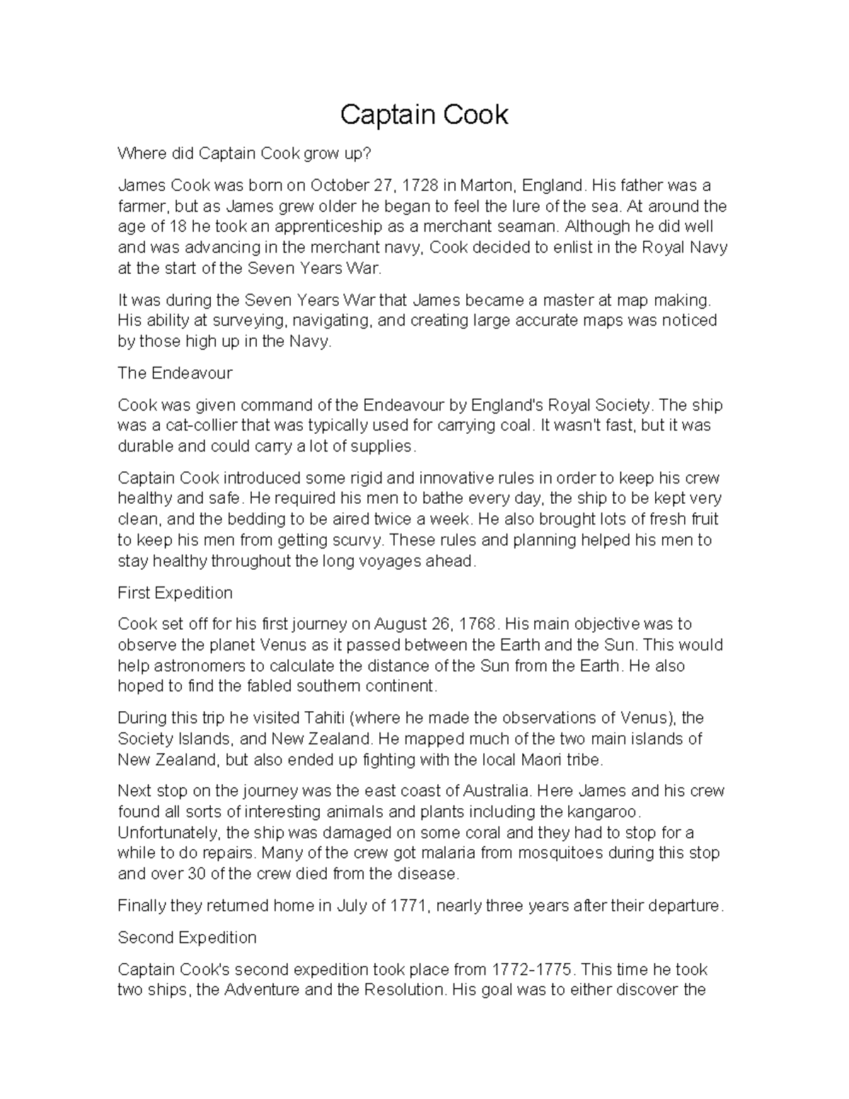 Captain Cook word - Example of how to write an essay according to IB ...