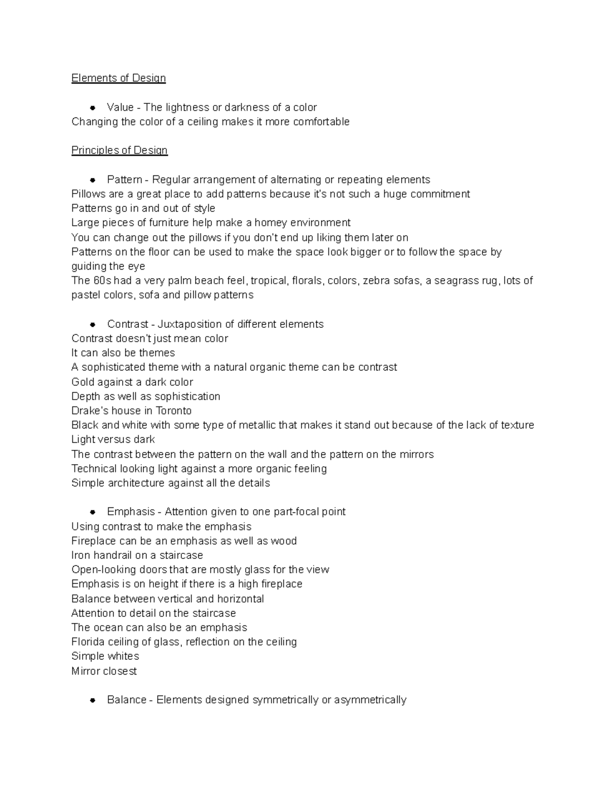 Interior Design - Notes from class - Elements of Design Value - The ...