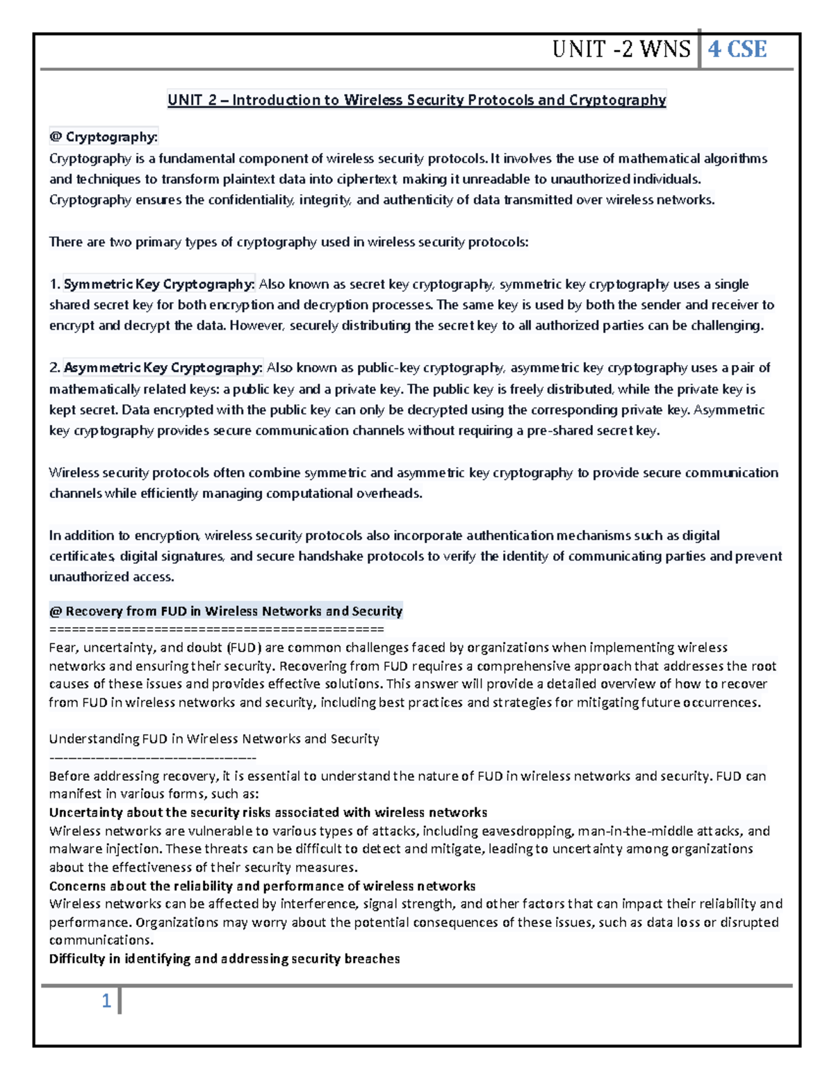 4 CSE - WNS - UNIT 2 - Wireless network security notes - UNIT 2 ...