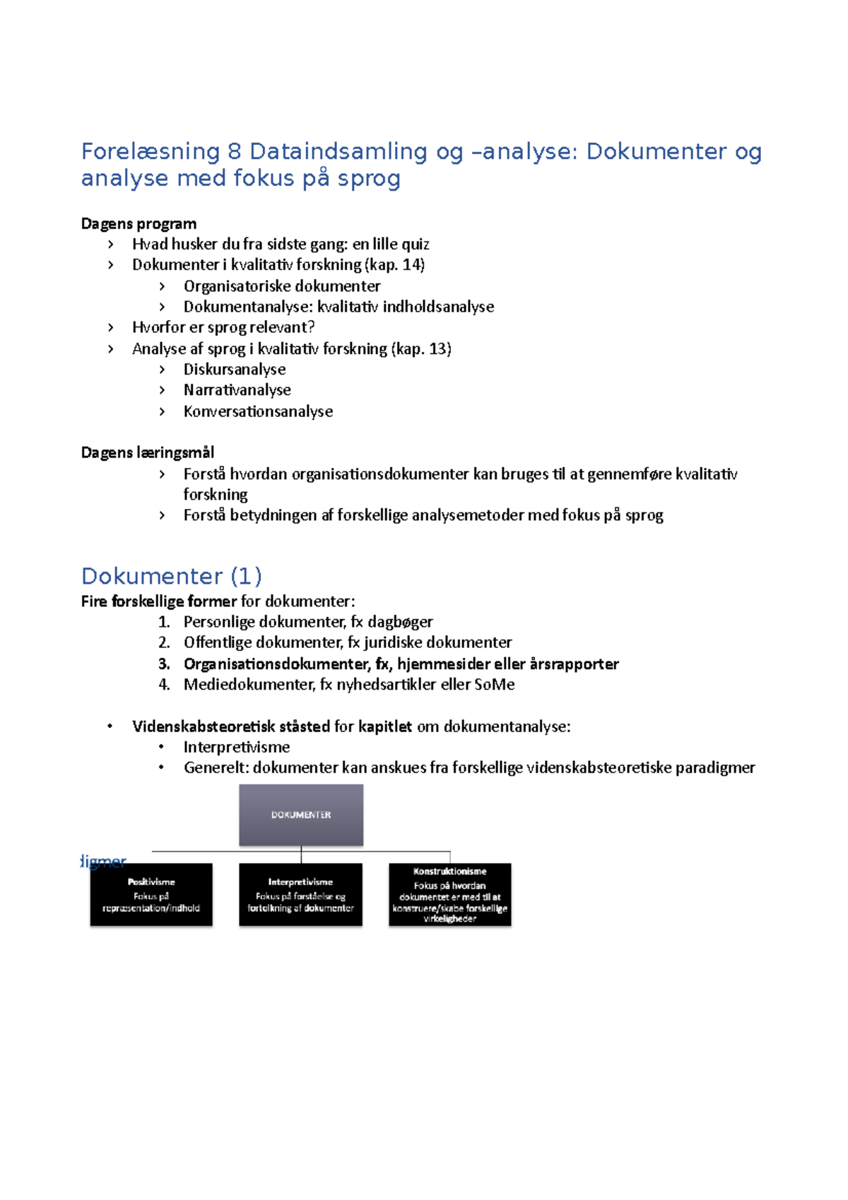F8 Dataindsamling og –analyse- Dokumenter og analyse med fokus på sprog ...