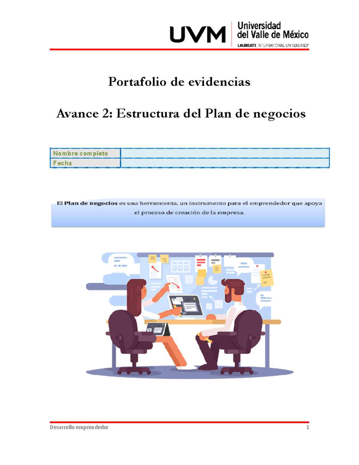 U2 PE Estructura del Plan de negocios - Portafolio de evidencias Avance 2: Estructura del Plan ...