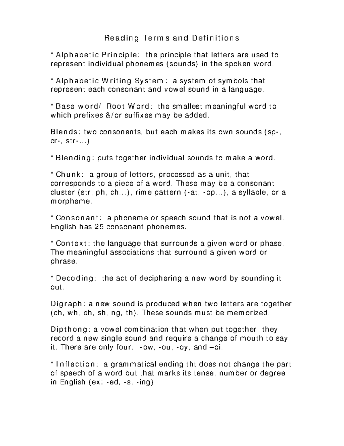 Title I Reading Terms and Definitions - Reading Terms and Definitions ...