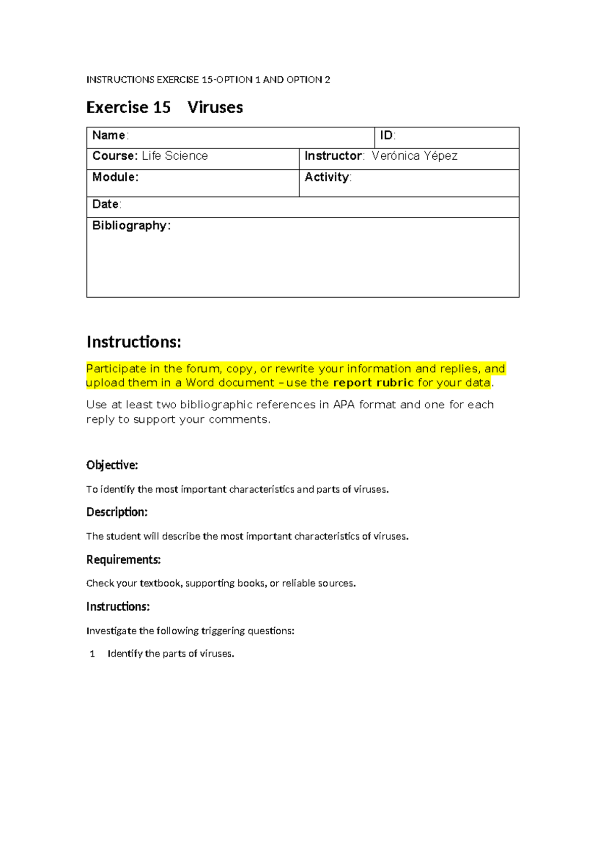 Instructions Exercise 15- Option 1-2 - INSTRUCTIONS EXERCISE 15-OPTION ...