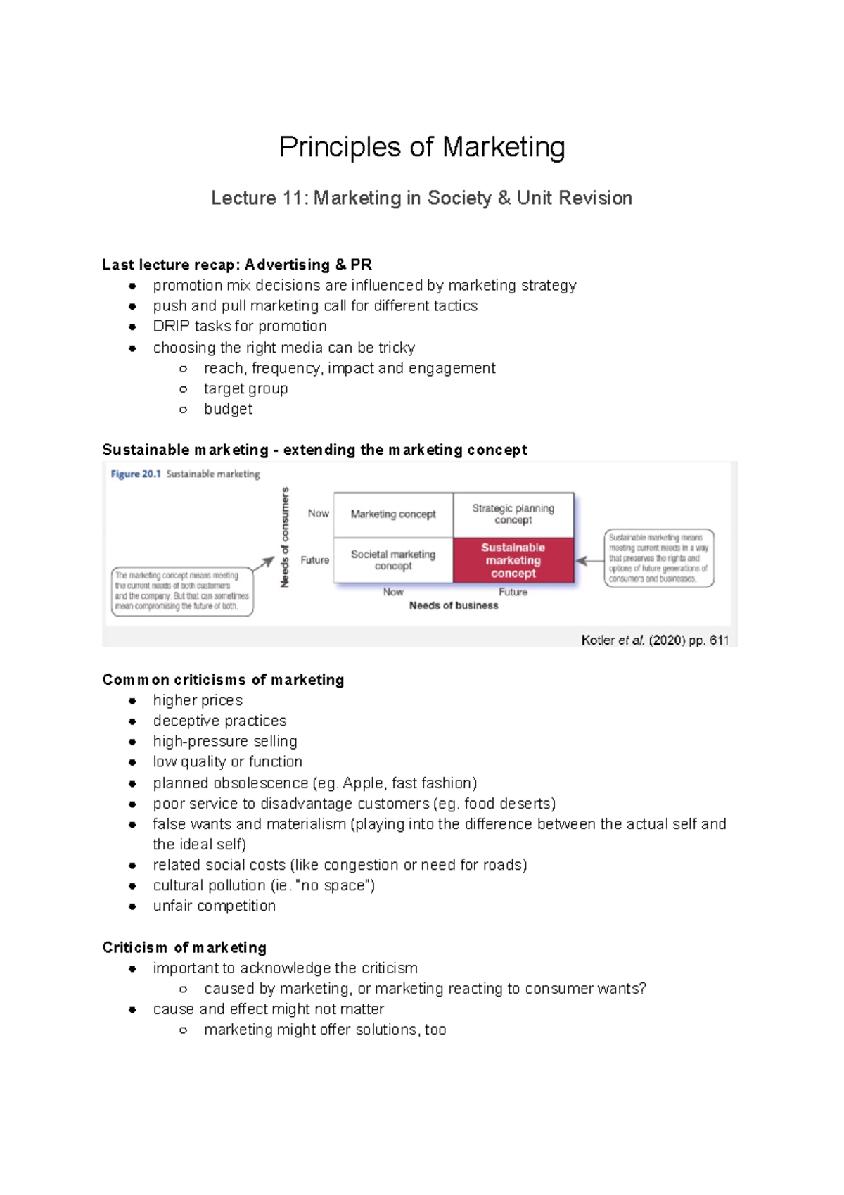 Lecture 11 Marketing in Society & Unit Revision - Principles of ...