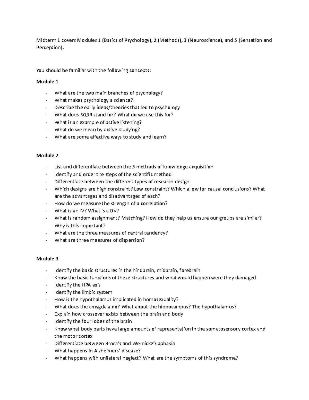M1 topics - Maths - Midterm 1 covers Modules 1 (Basics of Psychology ...