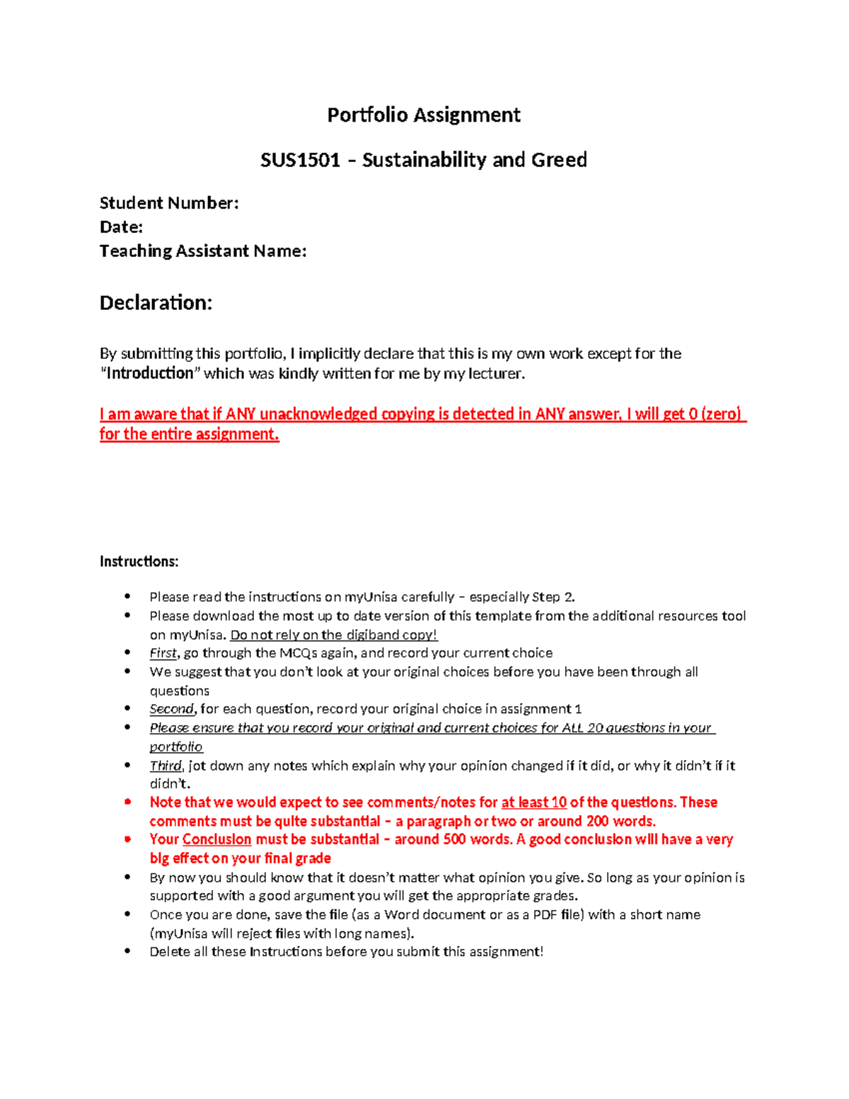Portfolio Assignment SUS1501 Sustainabil - Portfolio Assignment SUS1501 ...
