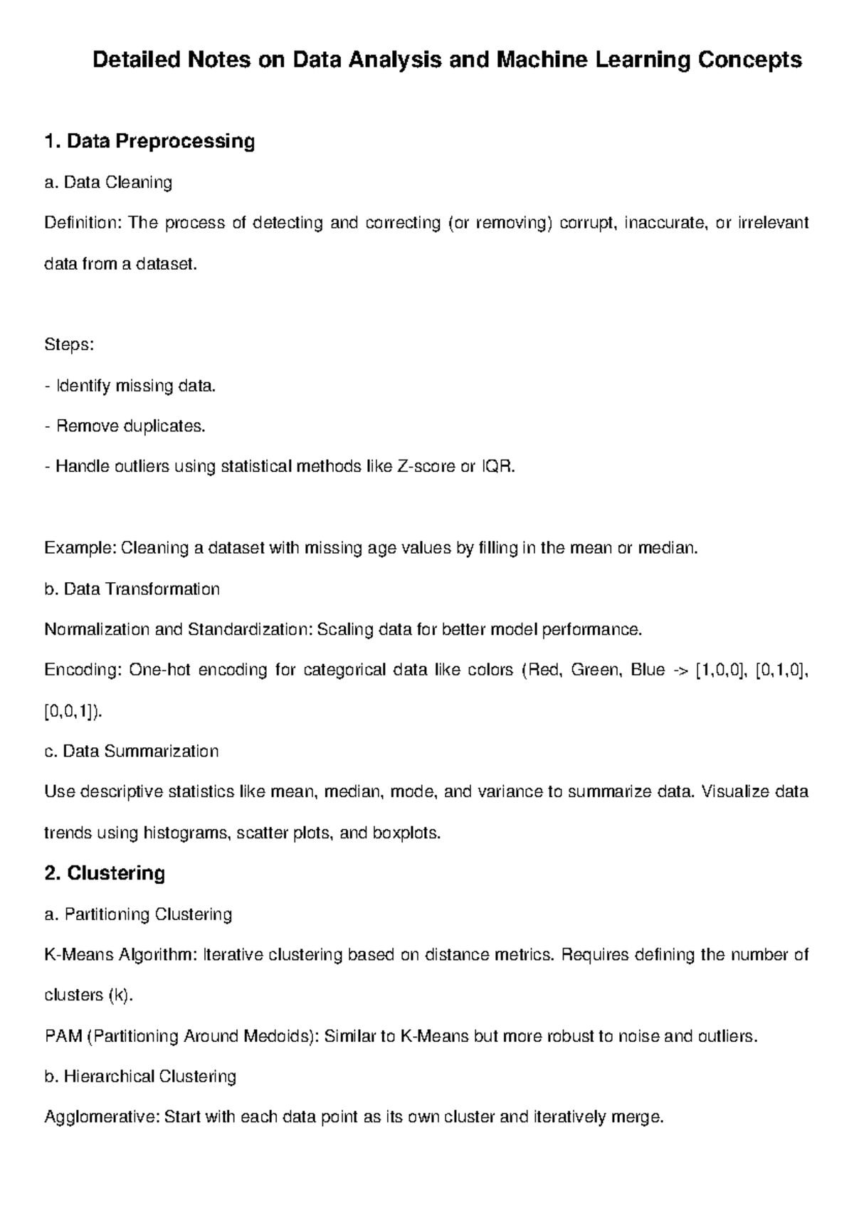 Detailed Notes on ML and Data Analysis Fixed - Detailed Notes on Data ...