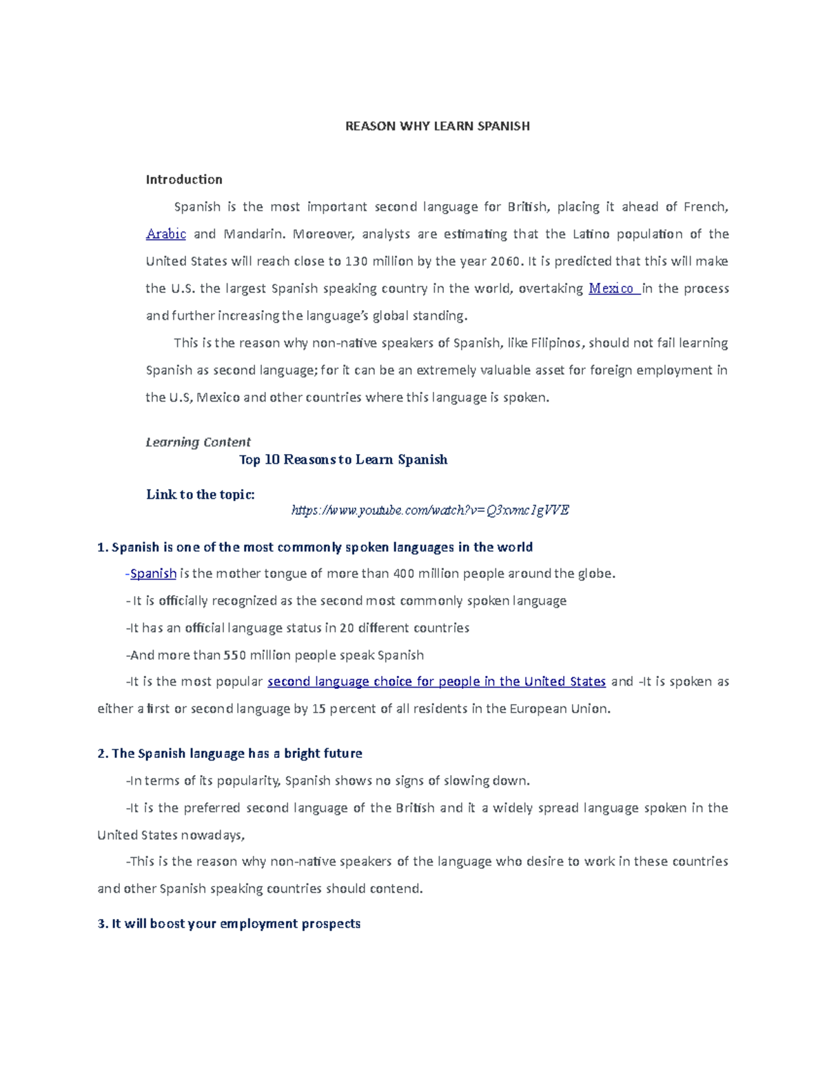 Lesson-3 - To all none have this module - REASON WHY LEARN SPANISH ...