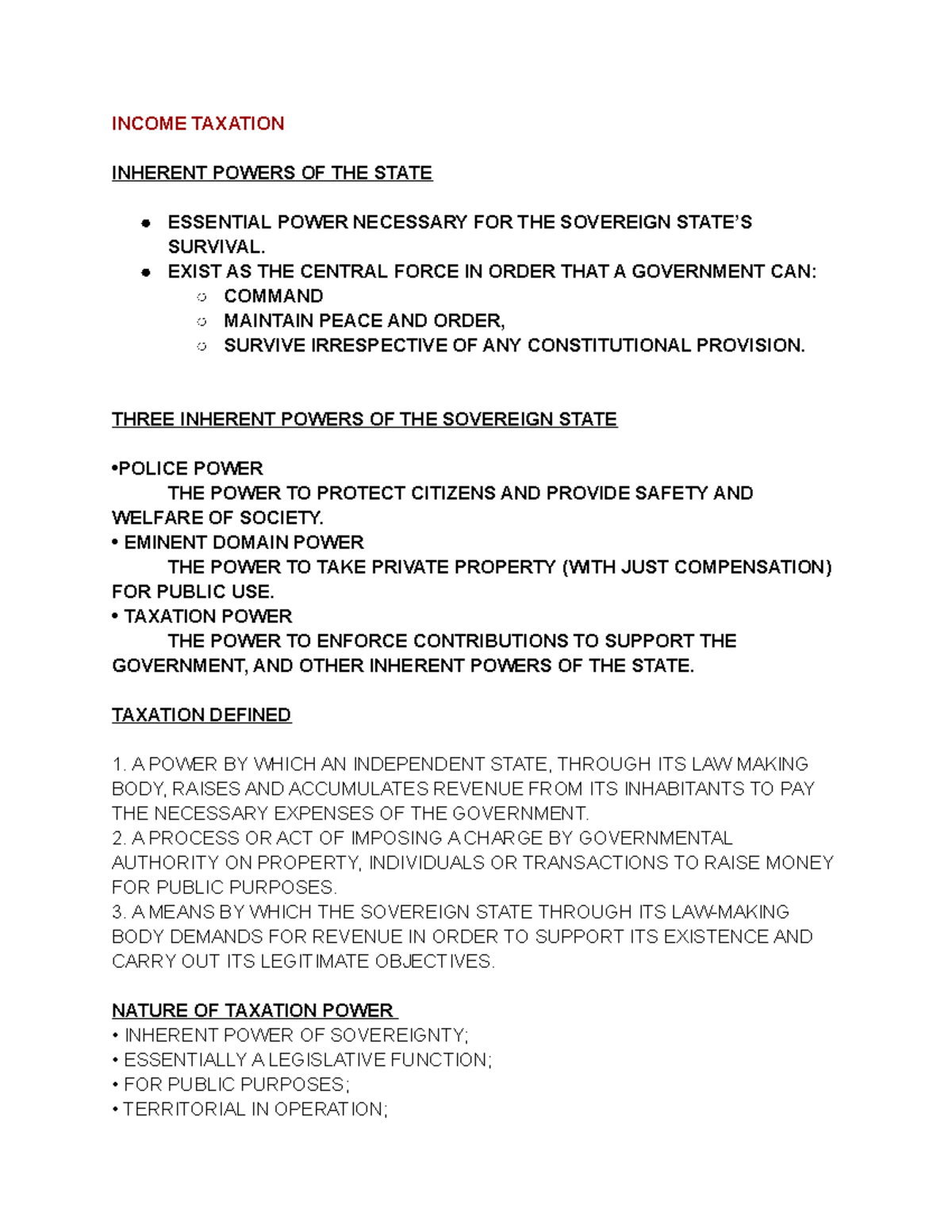 Txtion 1 ( Income Taxation) - INCOME TAXATION INHERENT POWERS OF THE ...