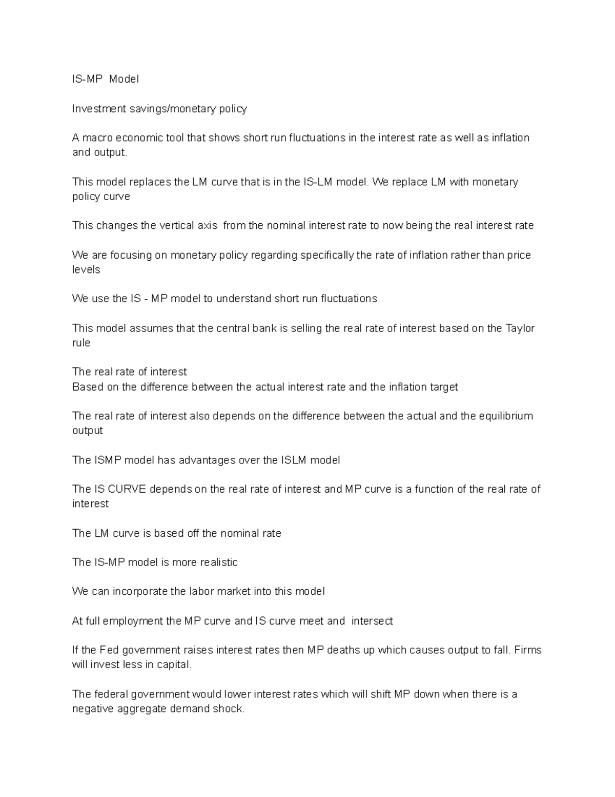 IS-MP Model - IS-MP Model Investment savings/monetary policy A macro ...