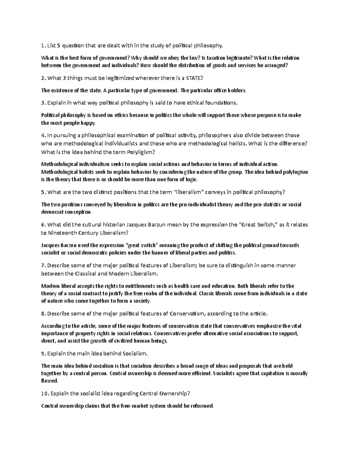 Assignment 10 - 1. List 5 question that are dealt with in the study of ...