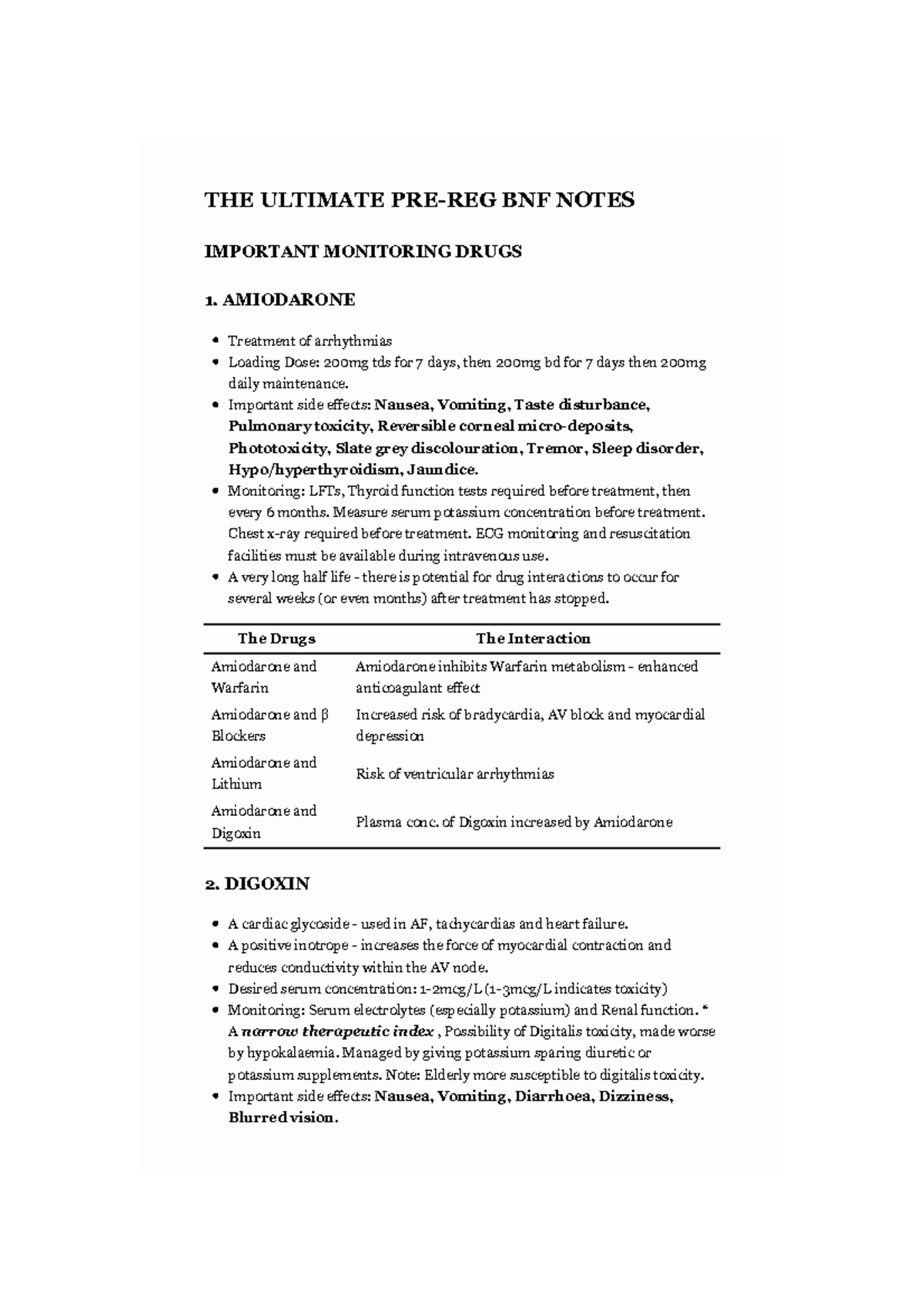 Notes - THE ULTIMATE PRE-REG BNF NOTES IMPORTANT MONITORING DRUGS 1 ...