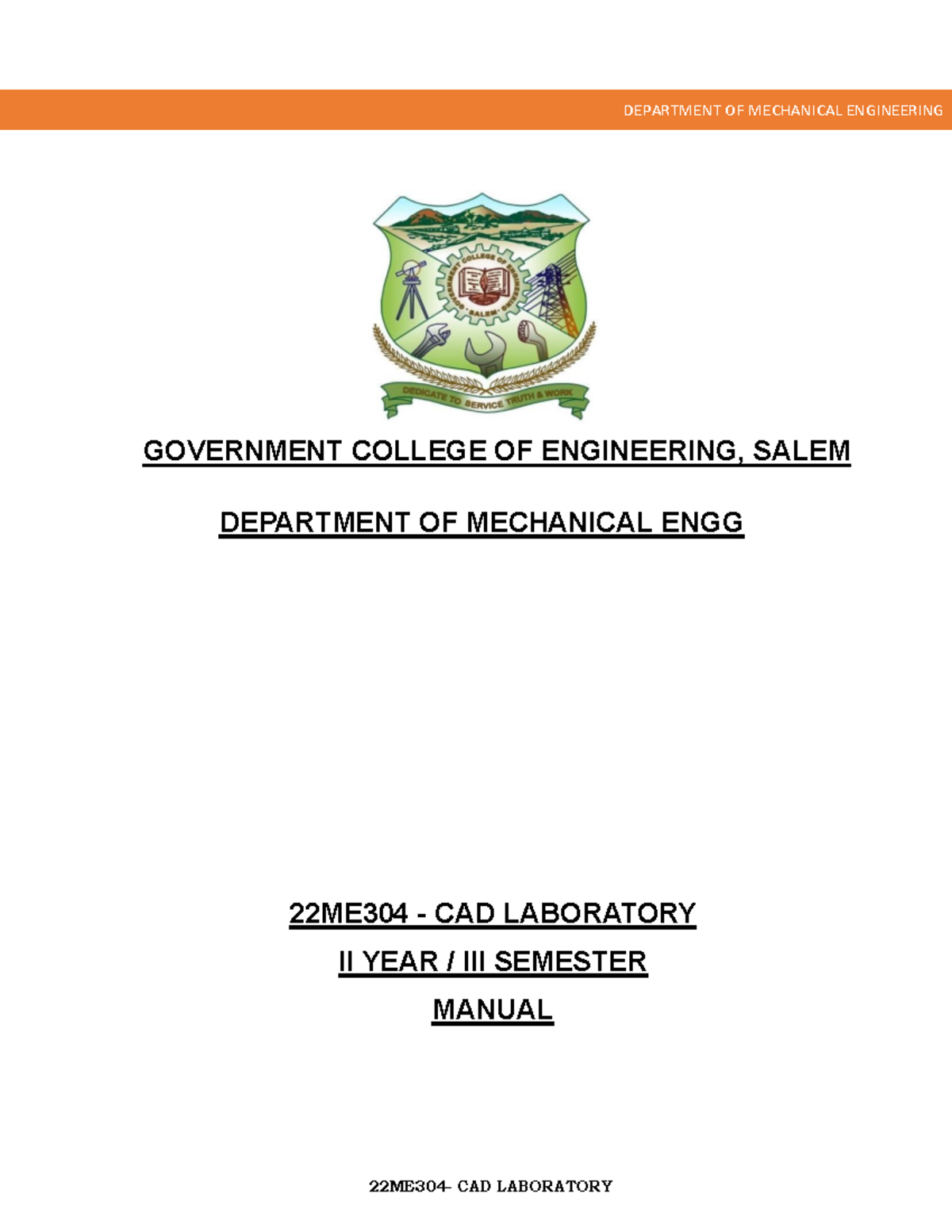 22ME304- CAD LAB Manual ED1 - DEPARTMENT OF MECHANICAL ENGINEERING ...
